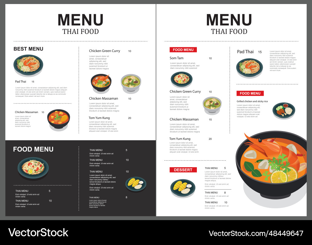 Thai food menu restaurant template background use Vector Image