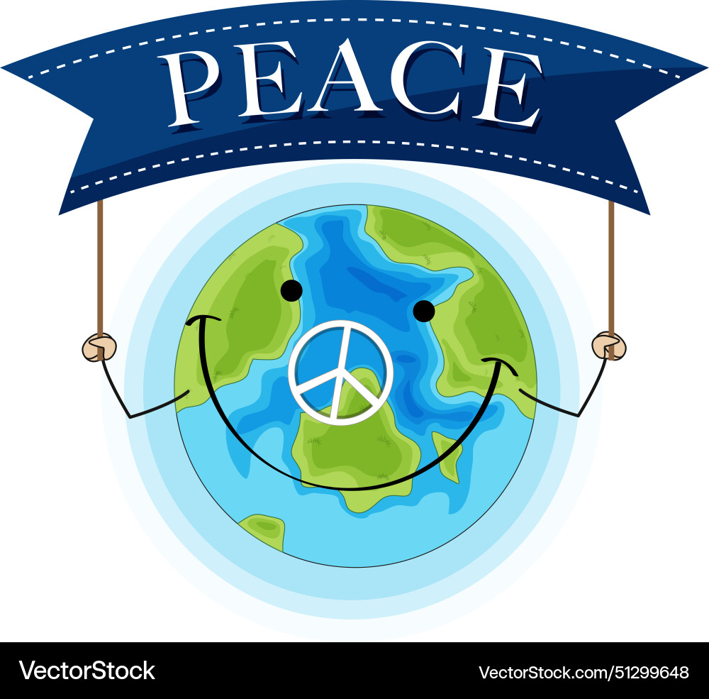 Cartoon earth with peace sign and smiling Vector Image