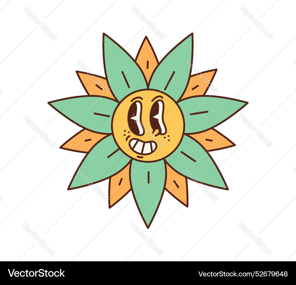 Cartoon retro cute groovy flower character Vector Image