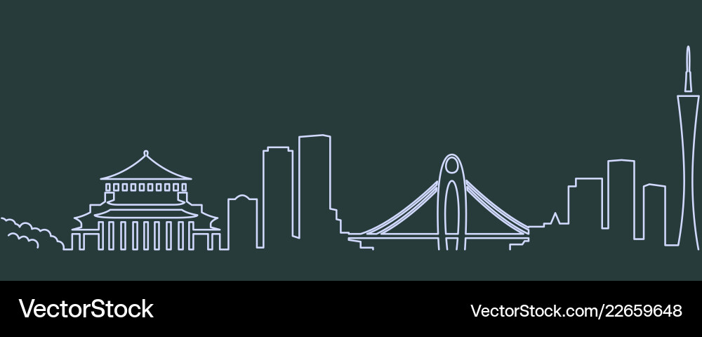 Guangzhou single line skyline Royalty Free Vector Image