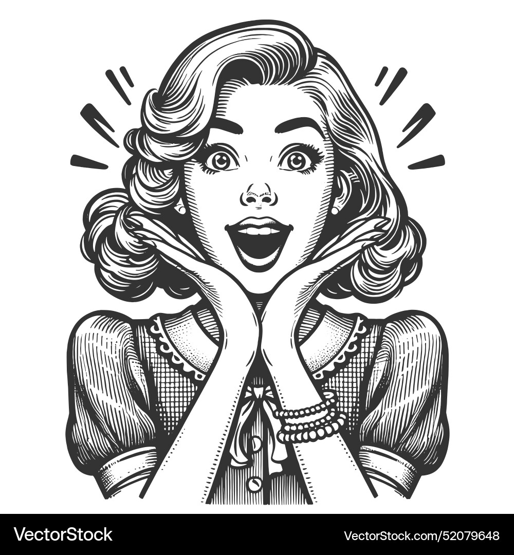 Surprised woman engraving Royalty Free Vector Image