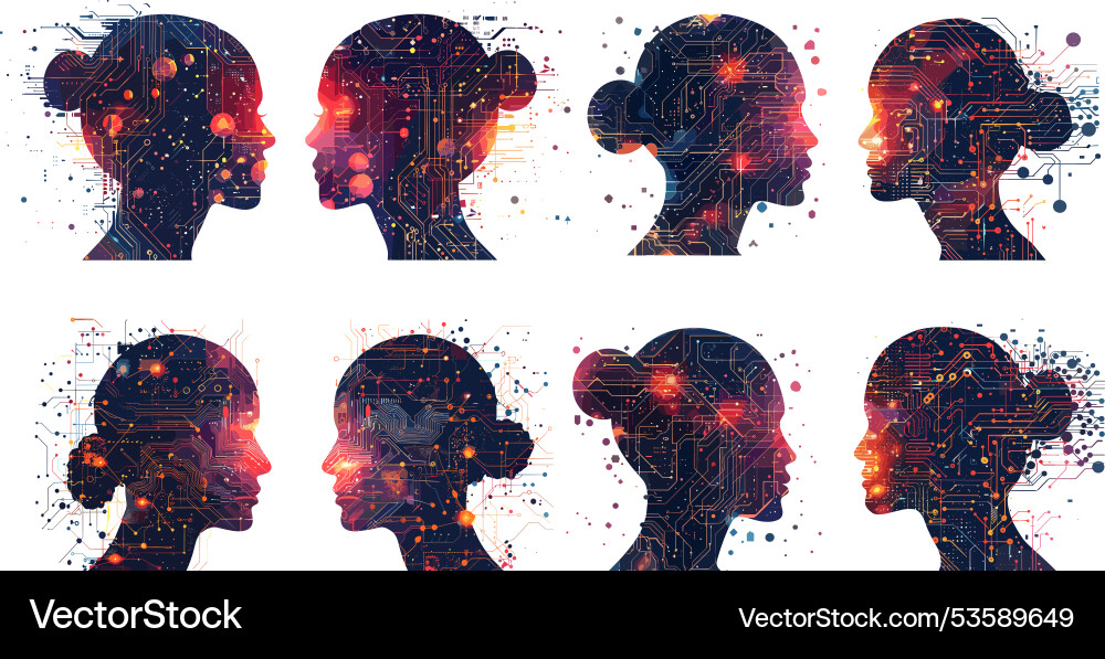 Artificial intelligence cartoon set head Vector Image