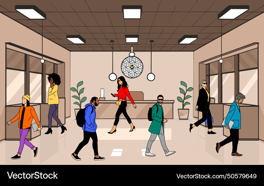 Business people walking in modern office hall Vector Image