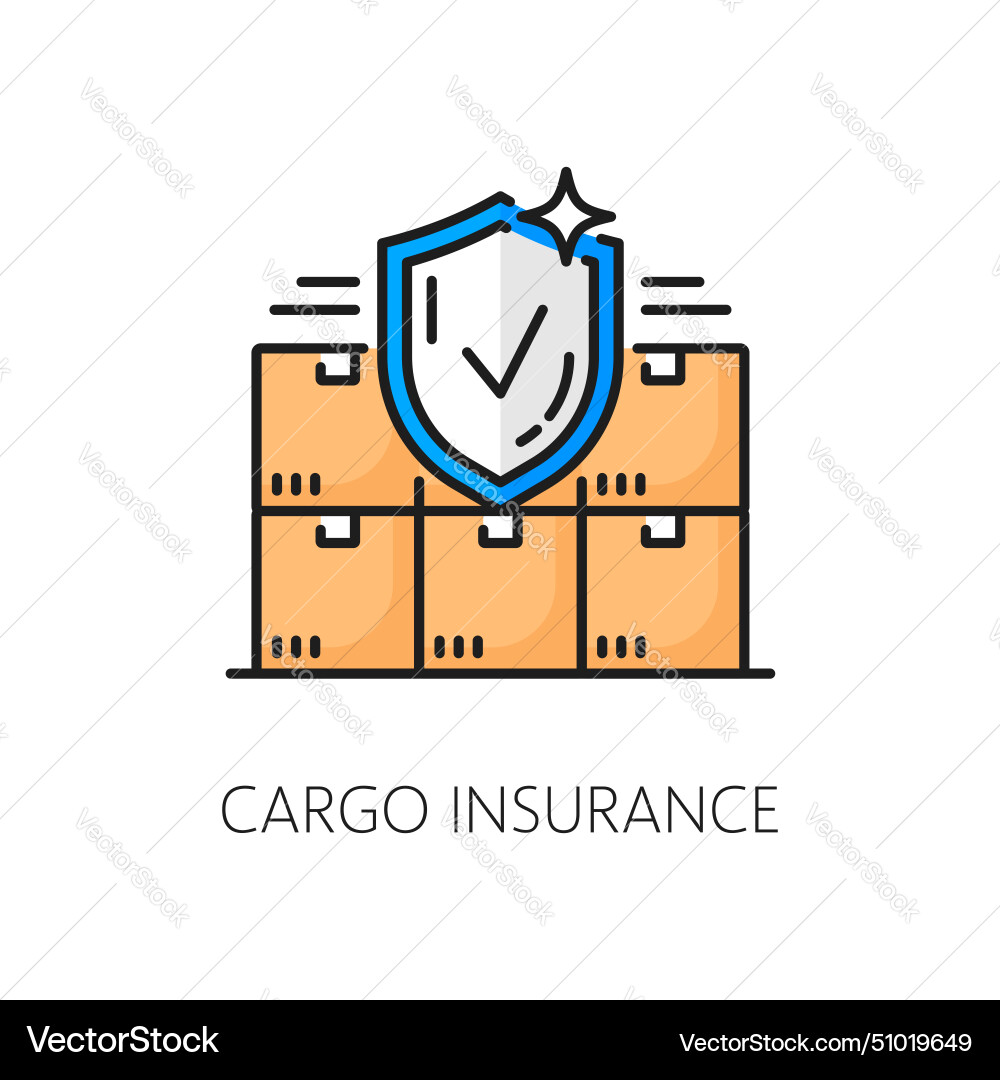 Cargo insurance line icon boxes parcels shield Vector Image
