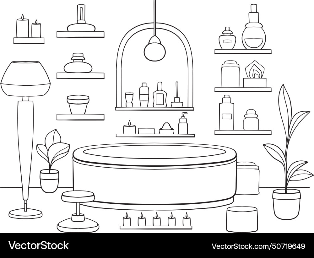 Outline interior spa room scene Royalty Free Vector Image