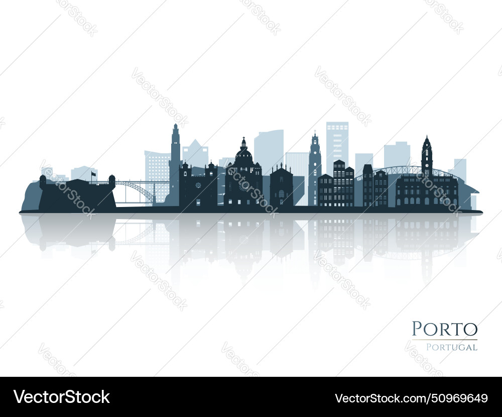 Porto skyline silhouette with reflection Vector Image