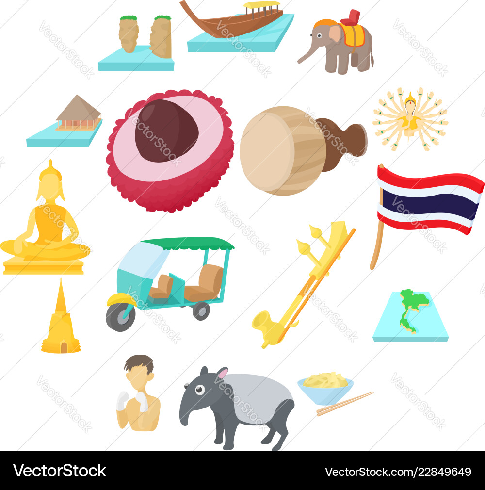 Thailand icons set cartoon style Royalty Free Vector Image