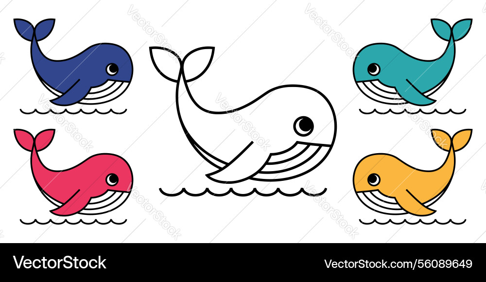 Whale icons 4 color variations Royalty Free Vector Image