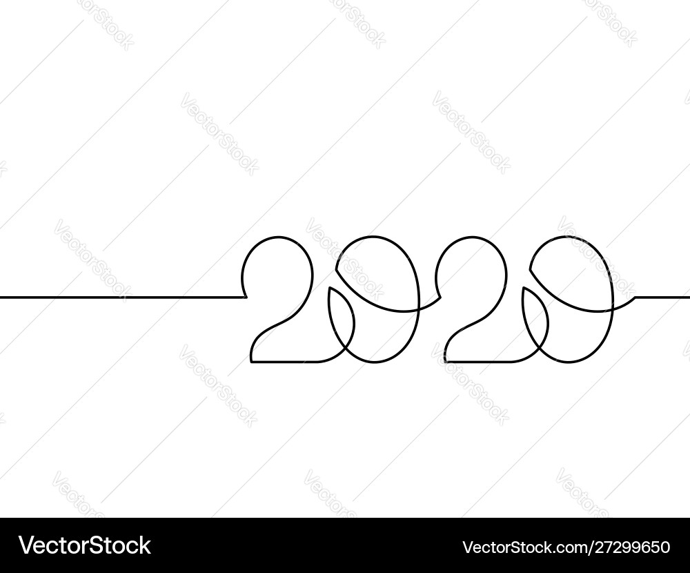 Continuous Line New Year 2020 Royalty Free Vector Image