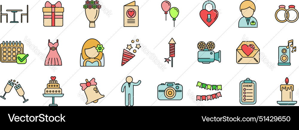 Event planner icons set color line Royalty Free Vector Image