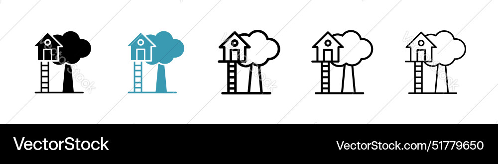 House tree icon set treehouse symbol in black Vector Image