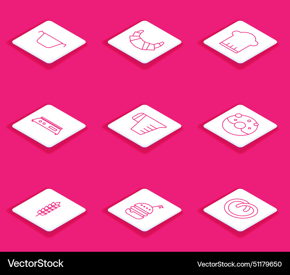 Set line cooking pot croissant chef hat Royalty Free Vector