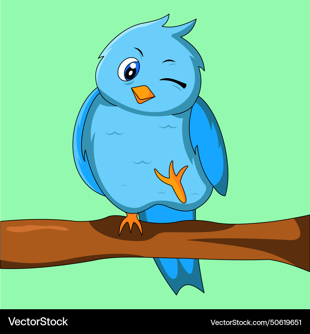 Cute blue bird on top of tree trunk Royalty Free Vector