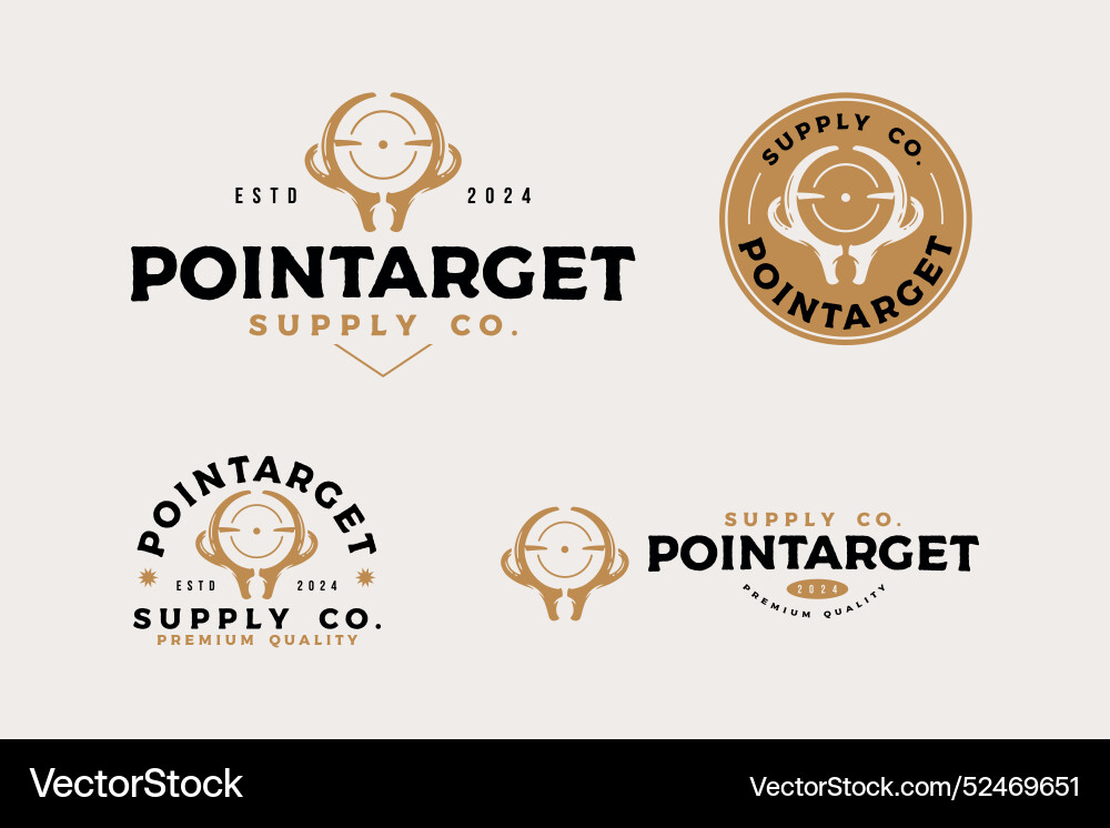 Hunting with deer antler and point target logo set