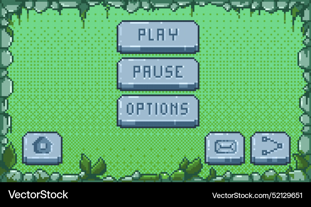 Pixel game menu retro video game buttons 8 bit Vector Image