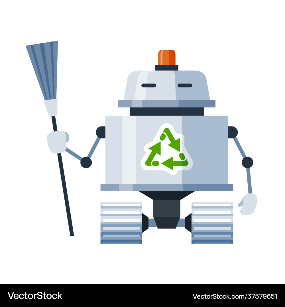Robot janitor holding broom cartoon icon android Vector Image