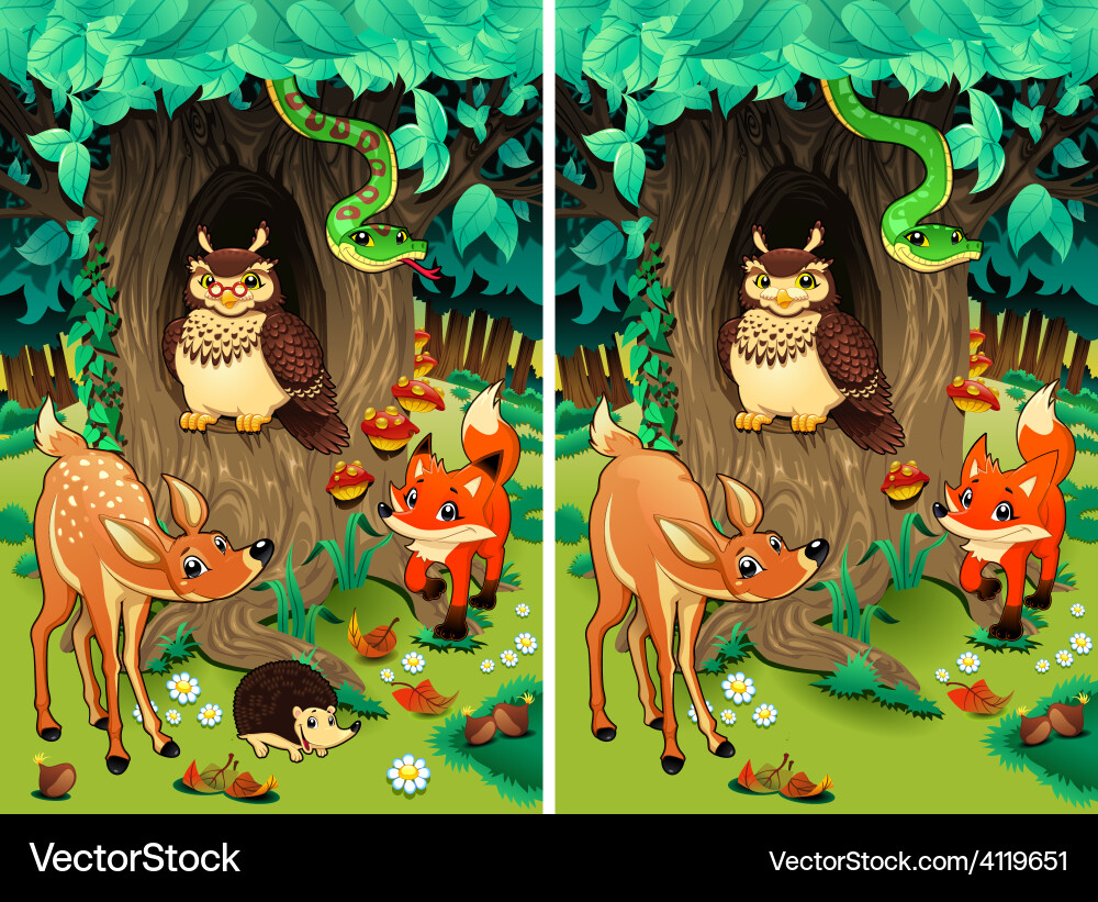 Spot the Differences: Two Animal Scenes Royalty Free Vector