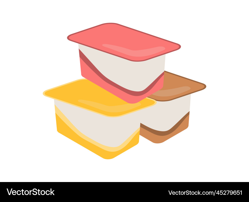 Yoghurt with different flavors in colored Vector Image