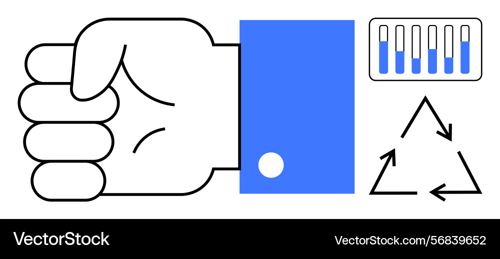 Fist gesture with recycling symbol and bar chart Vector Image