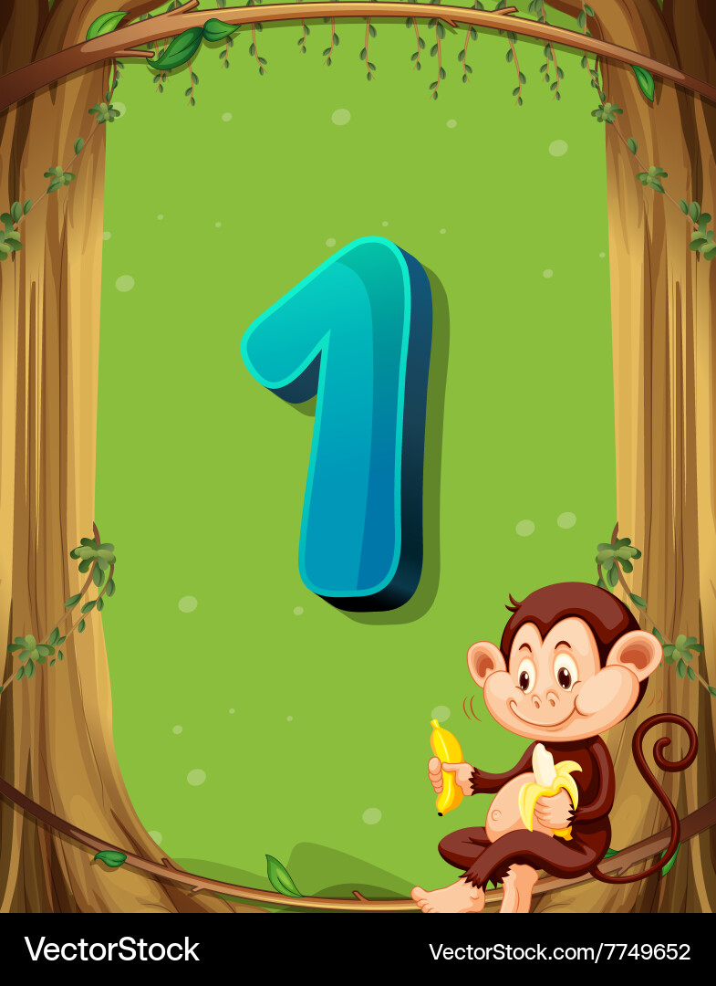 Number one with only monkey in the tree Royalty Free Vector