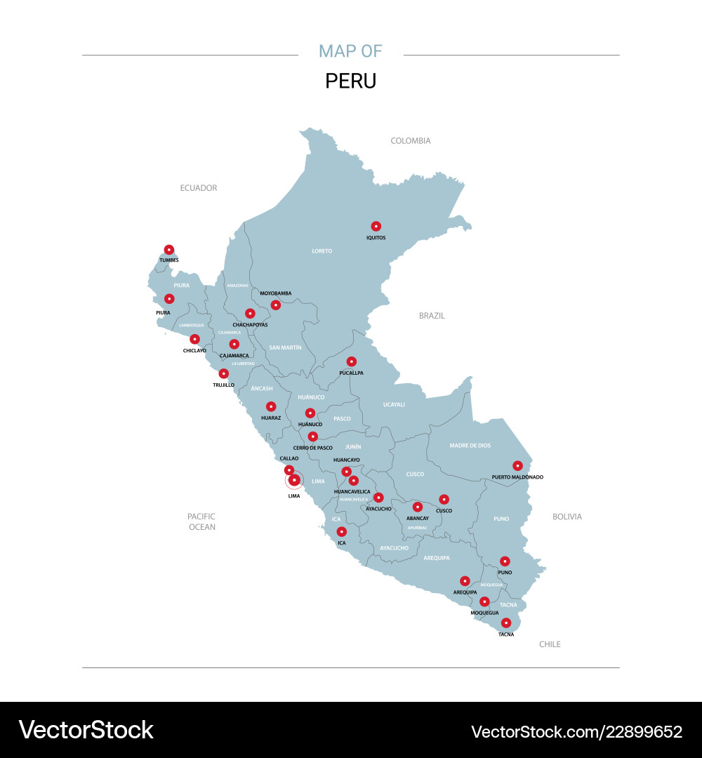 Peru map with red pin Royalty Free Vector Image