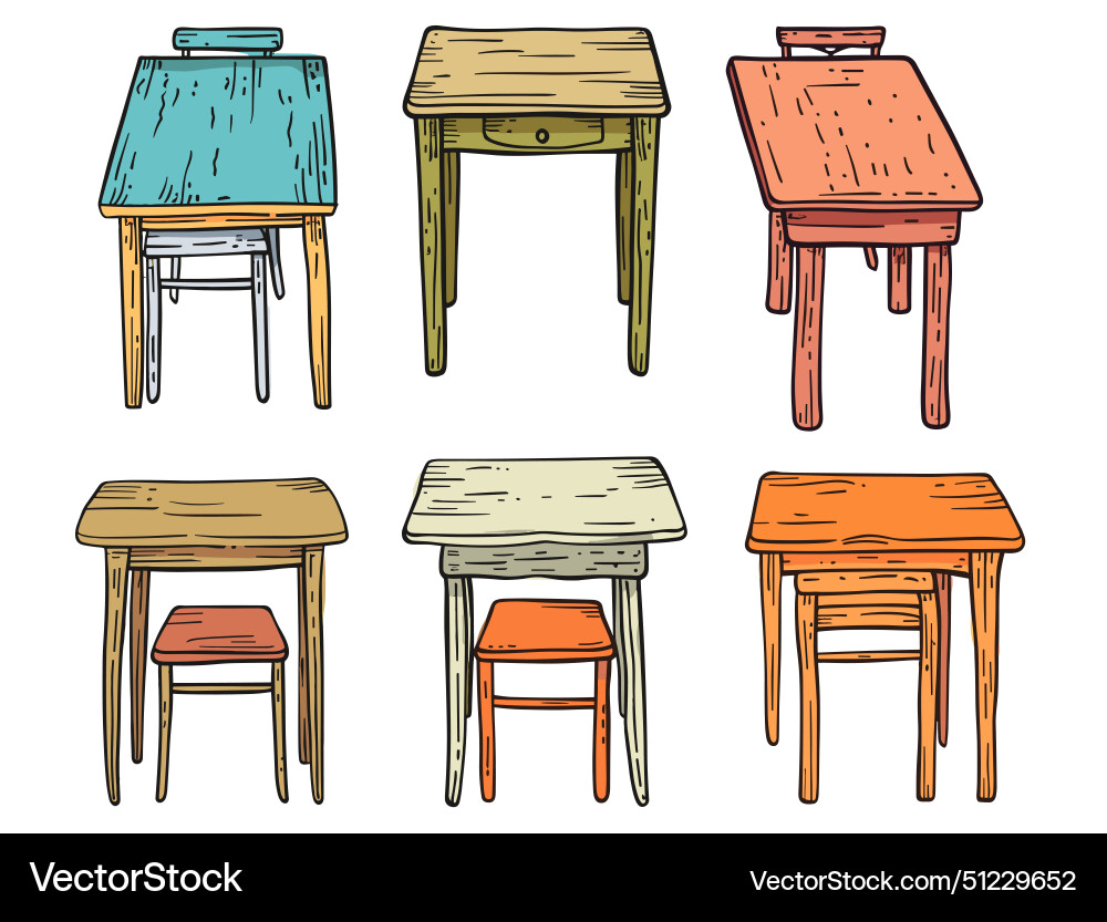 Six colorful handdrawn desks various styles Vector Image