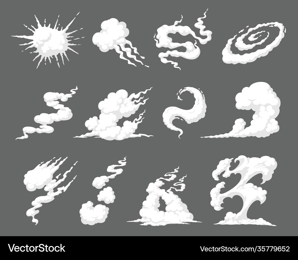 Smoke clouds waves fume explosion cartoon Vector Image