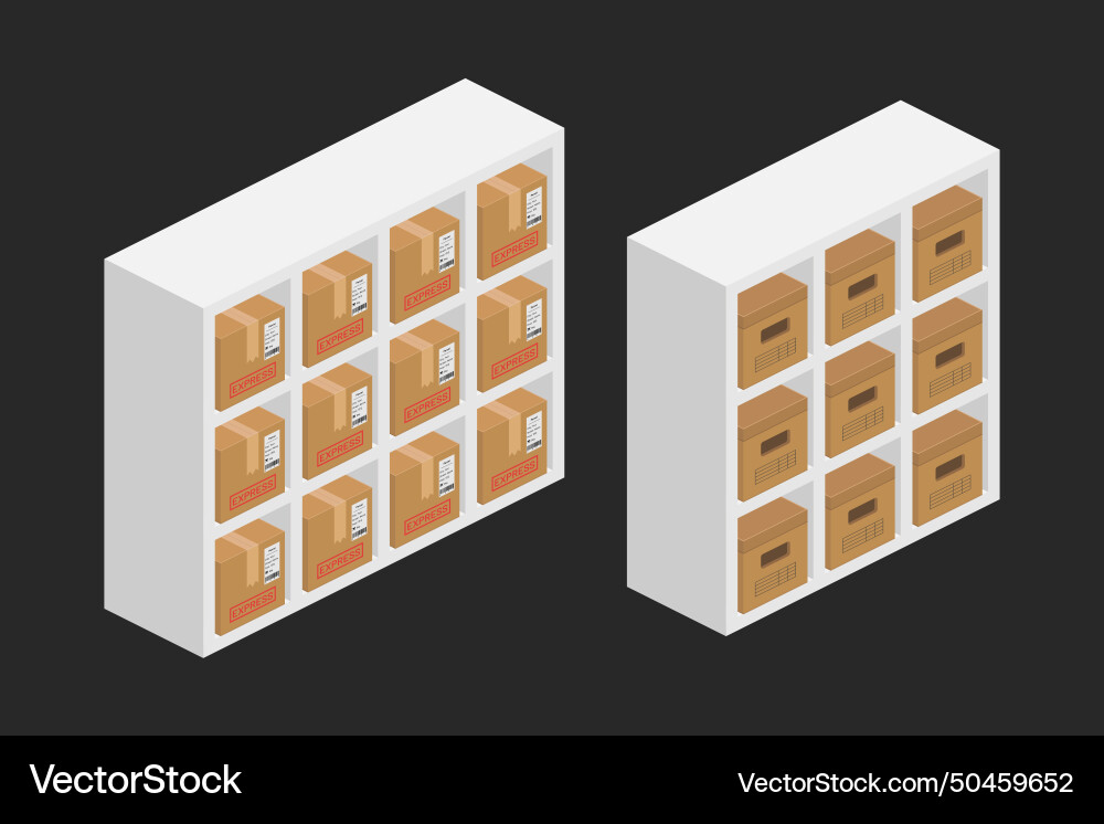 Storage shelf bookcase with parcel boxes Vector Image