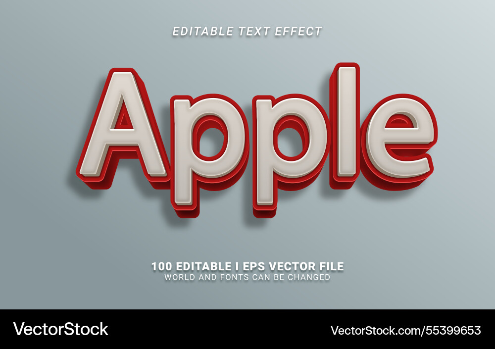 Apple 3d style text effect Royalty Free Vector Image