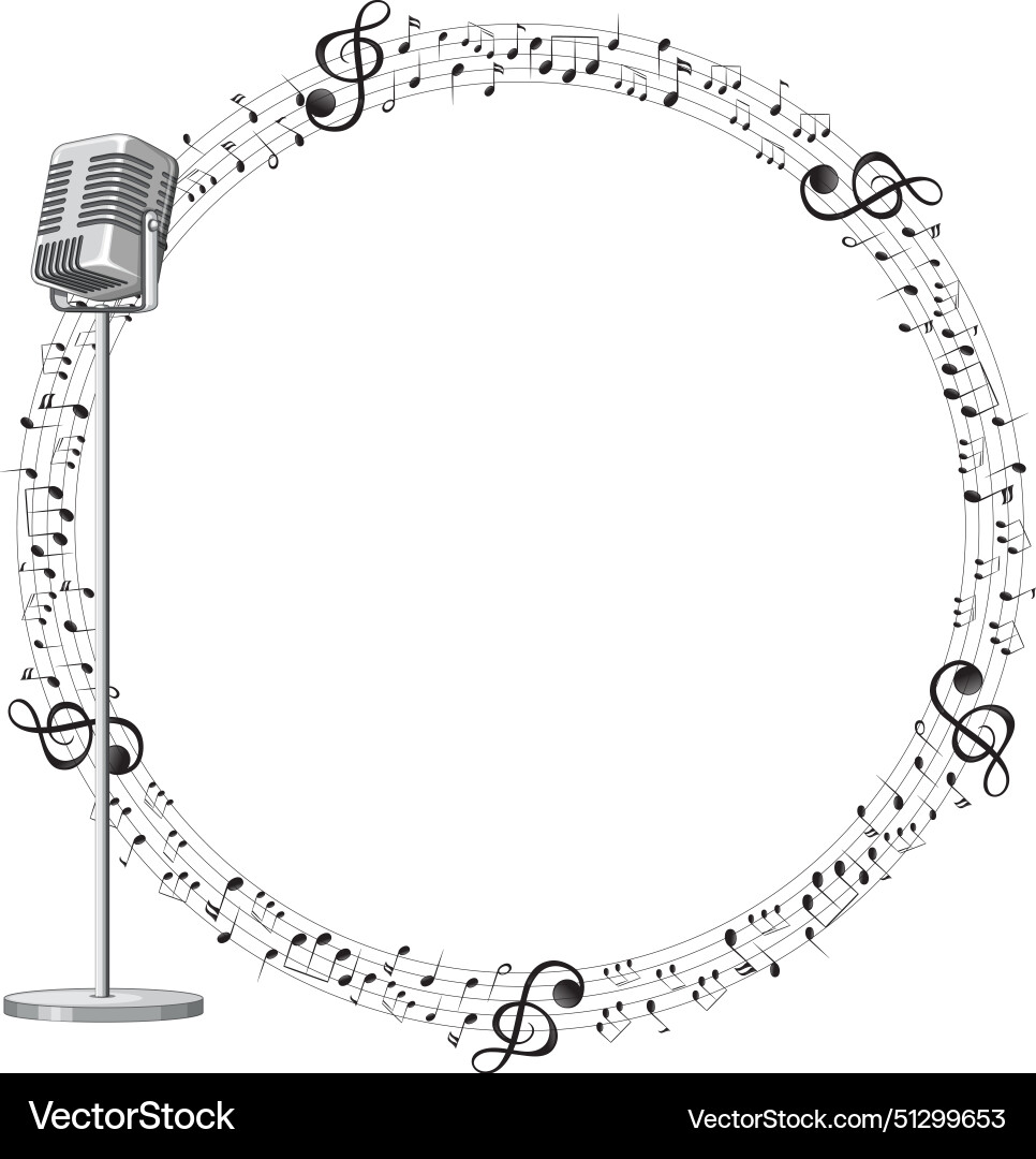 Circular music notes with a classic microphone Vector Image