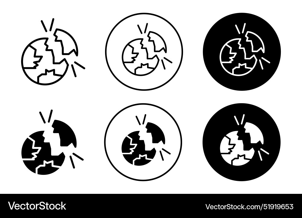 Destroyed planet icon collection of outline thin Vector Image