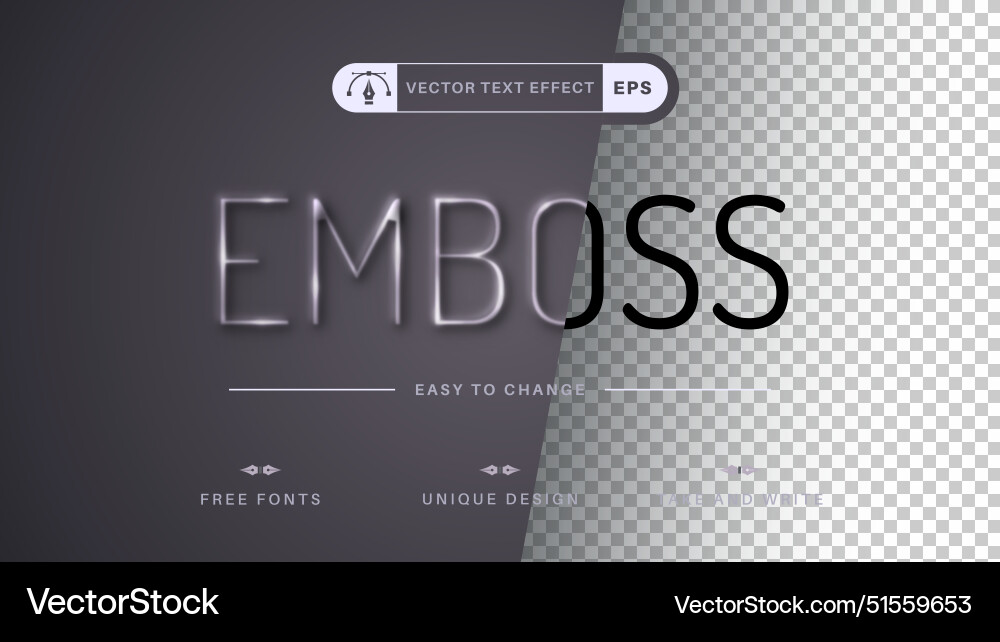 Emboss - editable text effect font style Vector Image