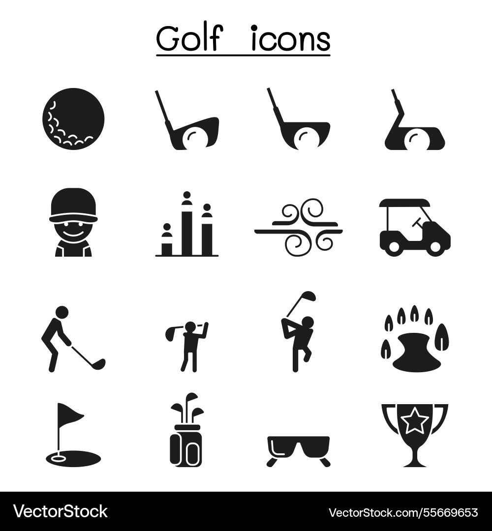 Golf icon set in glyph style Royalty Free Vector Image