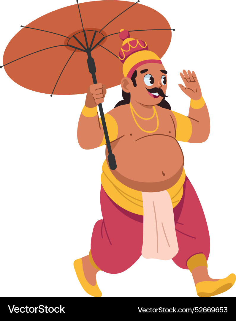 King mahabali with umbrella Royalty Free Vector Image