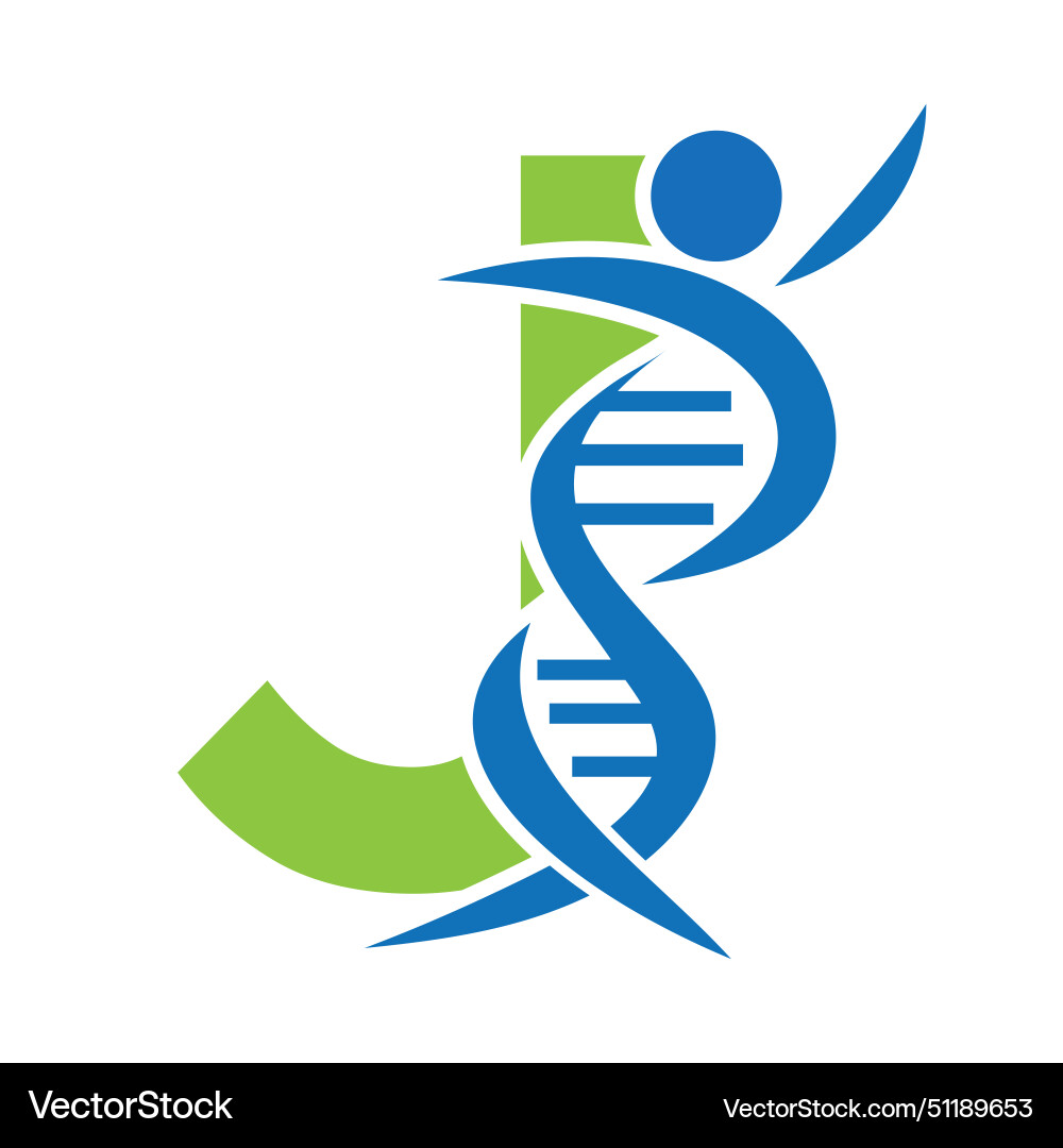 Letter j dna logo with human symbol cell icon Vector Image