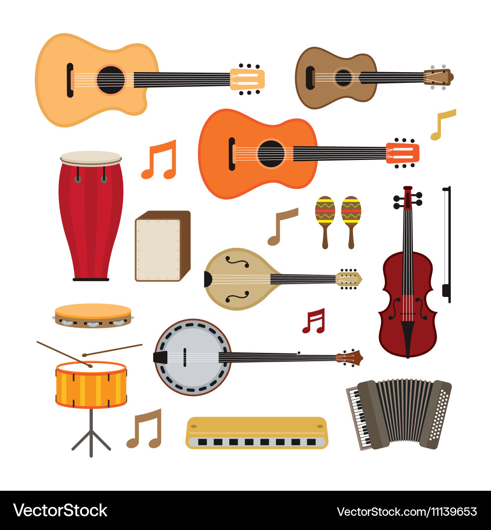 Music instruments acoustic objects set Royalty Free Vector