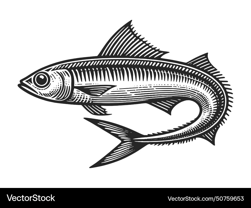 Vintage style engraved anchovy sketch Royalty Free Vector