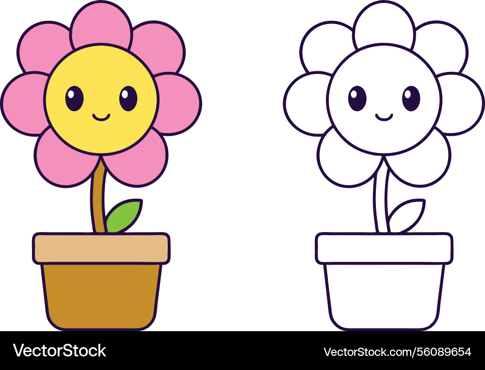 Cartoon flower coloring page Royalty Free Vector Image