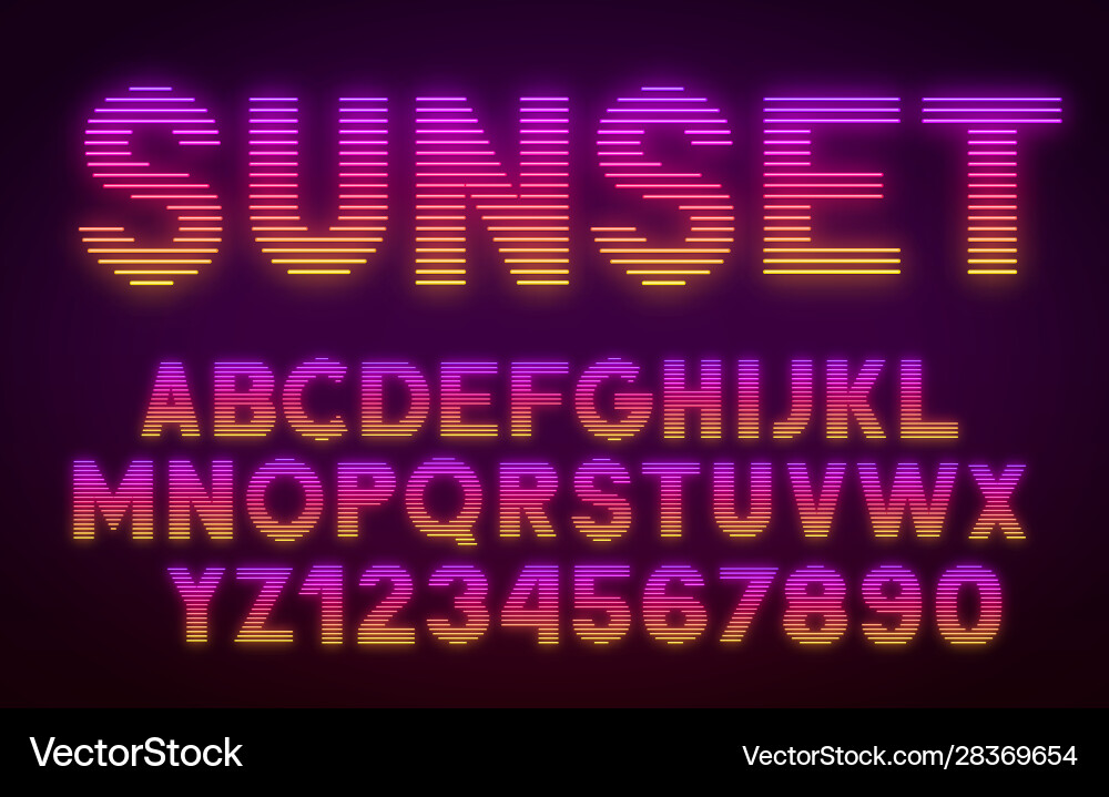 Futuristic retrowave font striped gradient Vector Image