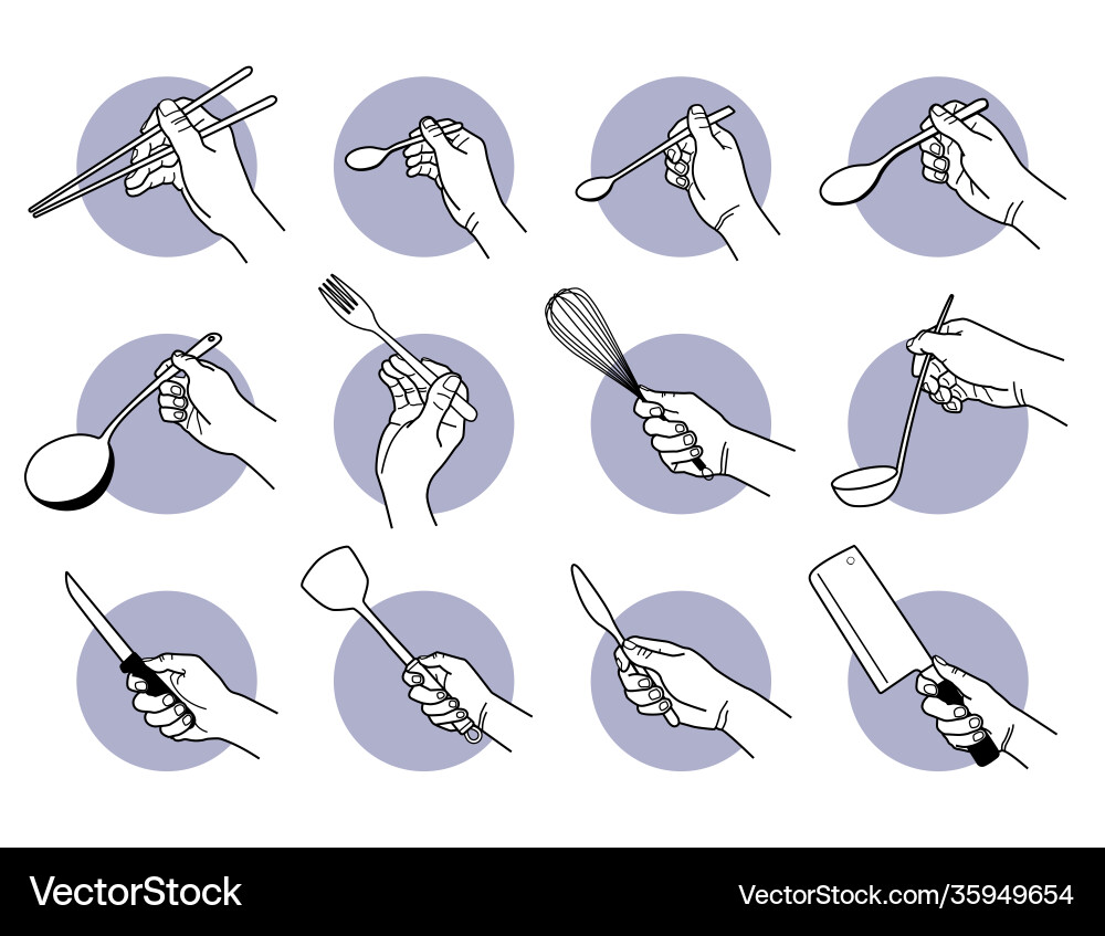 Hand holding kitchen utensils and cooking tools Vector Image