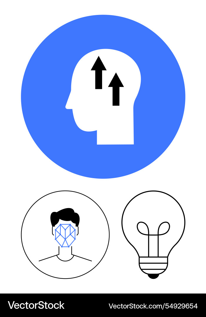 Human head with arrows face recognition outline Vector Image