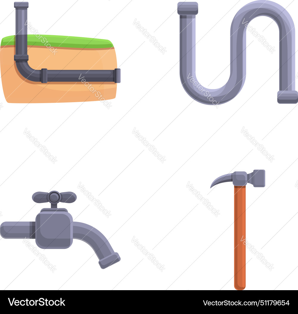 Plumbing engineering icons set cartoon Royalty Free Vector