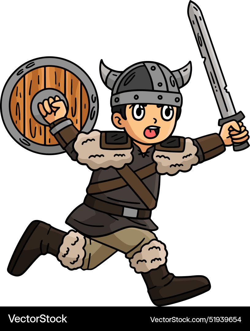 Viking warrior charging cartoon colored clipart Vector Image