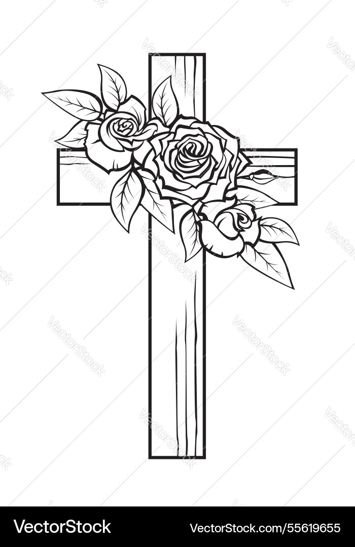 Christian cross and roses Royalty Free Vector Image