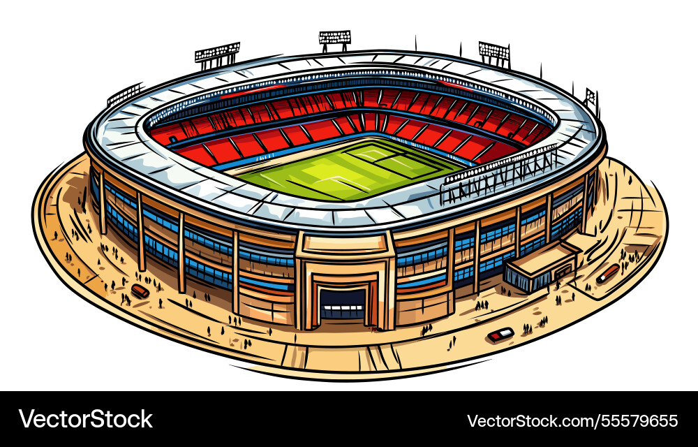 Comic hand-drawn of emirates stadium Royalty Free Vector