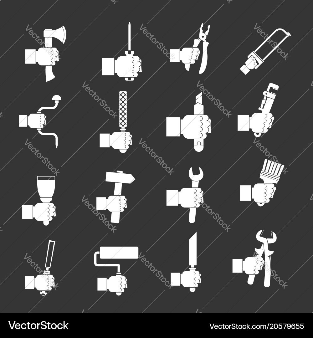 Hand tool icons set grey Royalty Free Vector Image