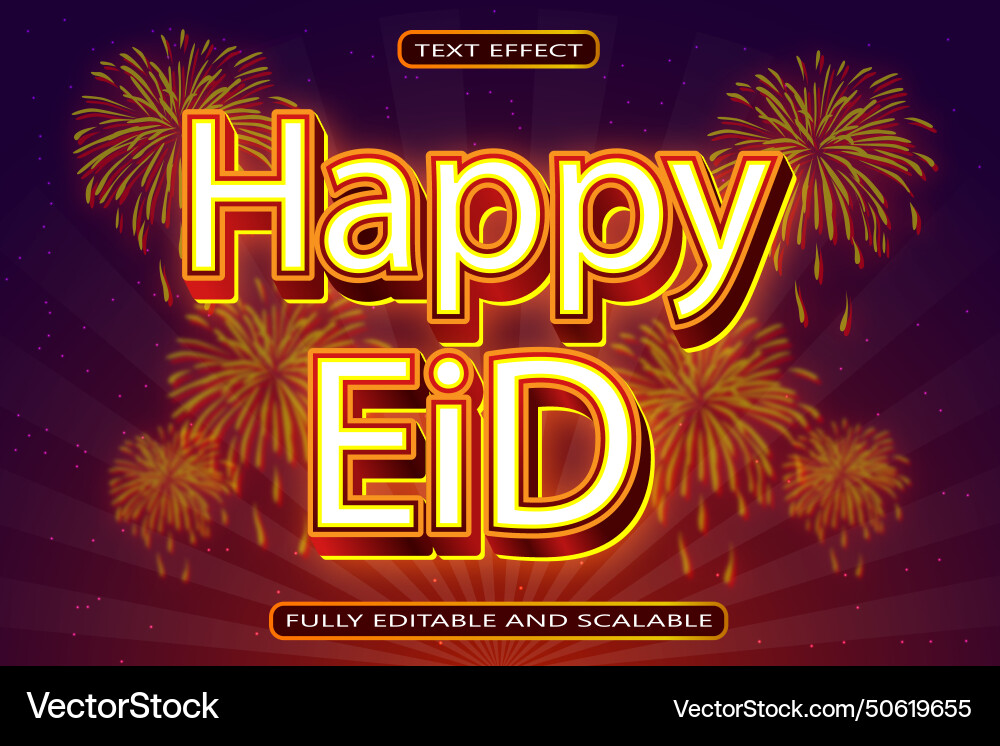 Happy eid editable text effect 3 dimension emboss Vector Image