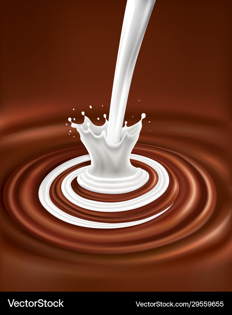 Milk swirl splash on chocolate waves background Vector Image