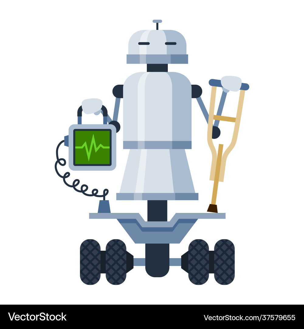 Robot nurse keeping medical equipment screen Vector Image