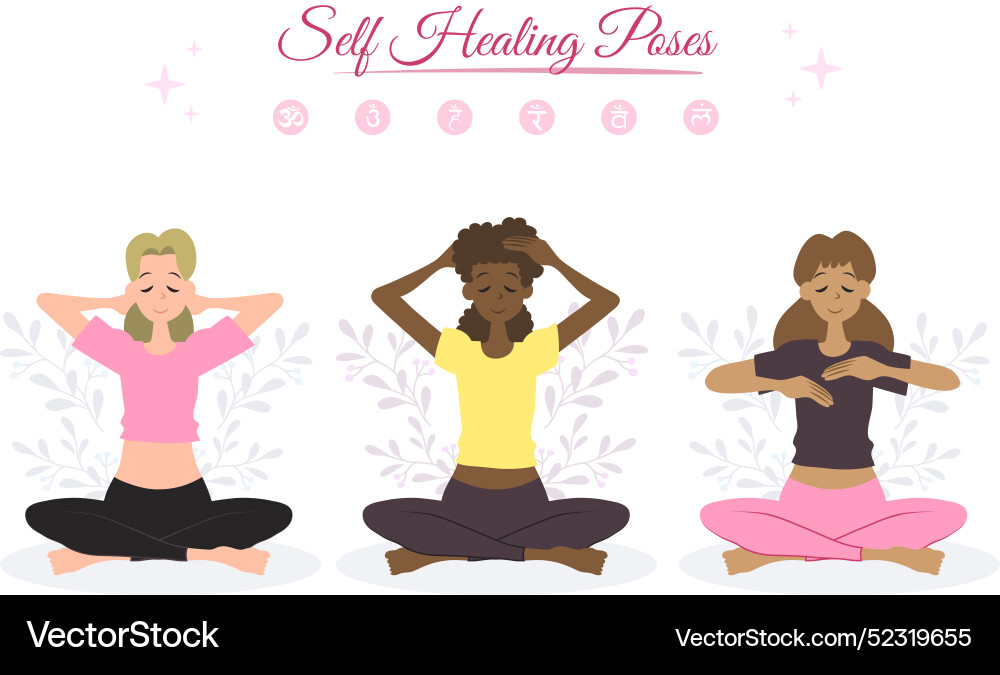Self-healing reiki poses pack Royalty Free Vector Image